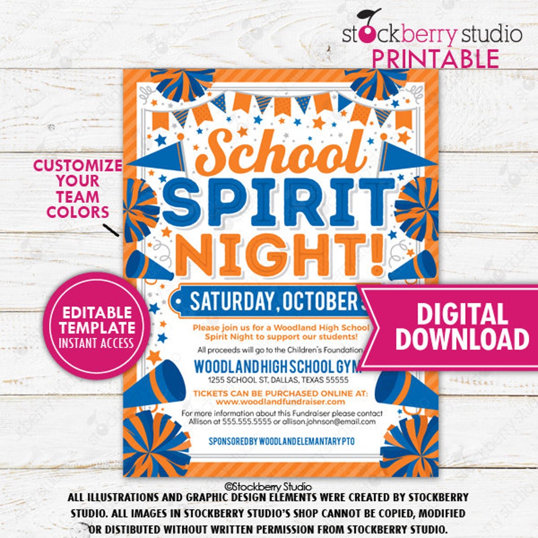 School Spirit Night Party Flyer Printable Homecoming Week - Etsy