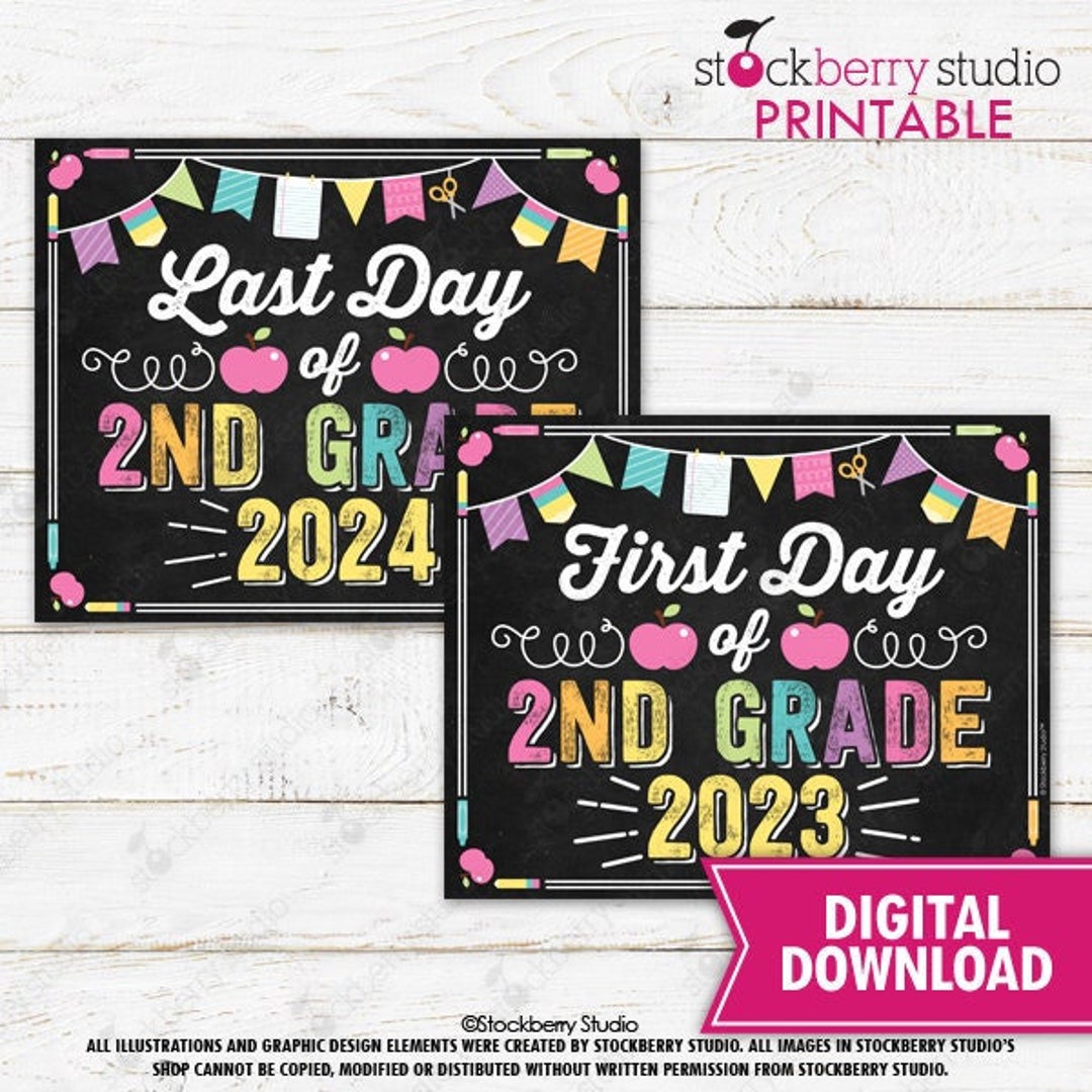 Girl First Day and Last Day of 2nd Grade Signs Set Printable - Etsy
