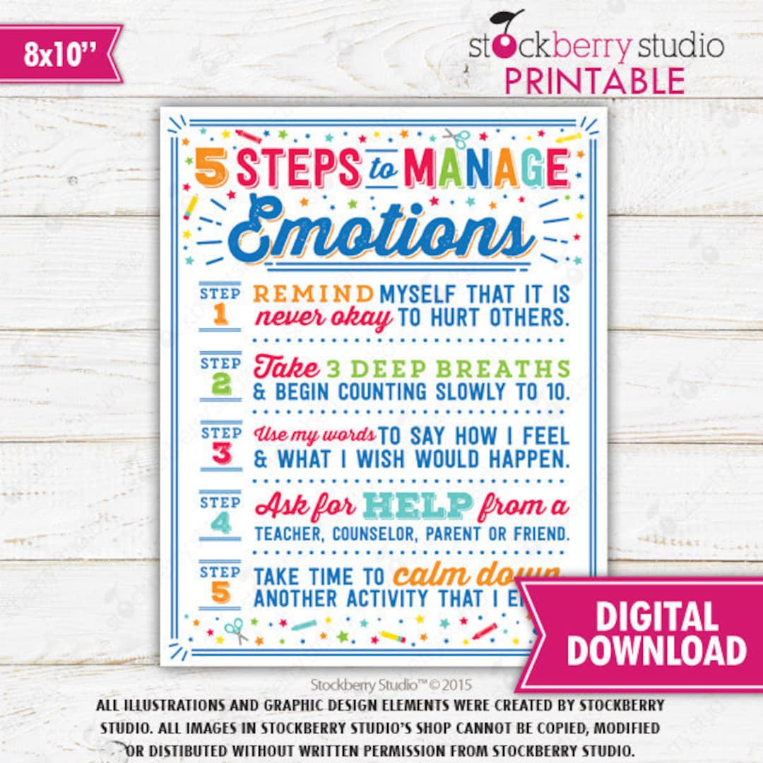 School Counselor Sign 5 Steps to Manage Emotions School Counseling ...