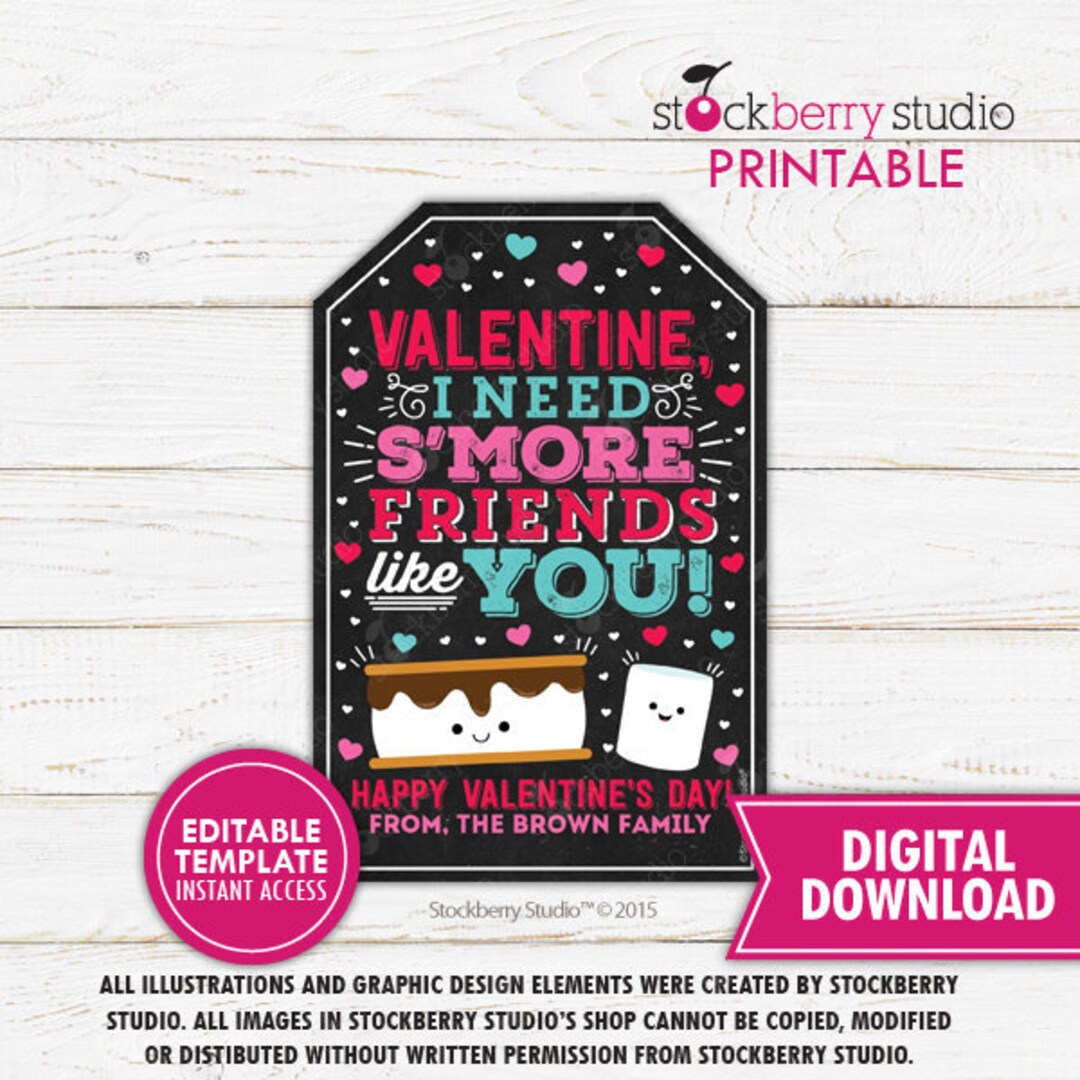 S'mores Valentine's Day Gift Tags I Need S'more Friends Like You ...