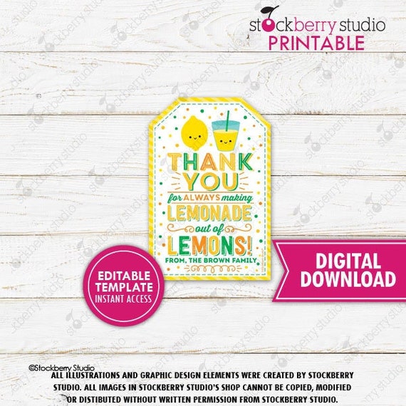 Lemonade Out of Lemons Thank You Gift Tag Teacher Appreciation Staff ...