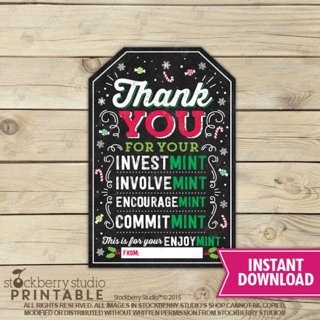 Christmas Mint Gift Tags Printable Christmas Staff Coworker Employeer ...