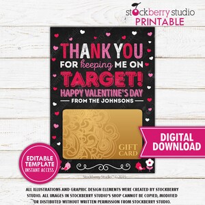 Thanks for Keeping Me on Target Valentine Gift Card Holder Valentines ...