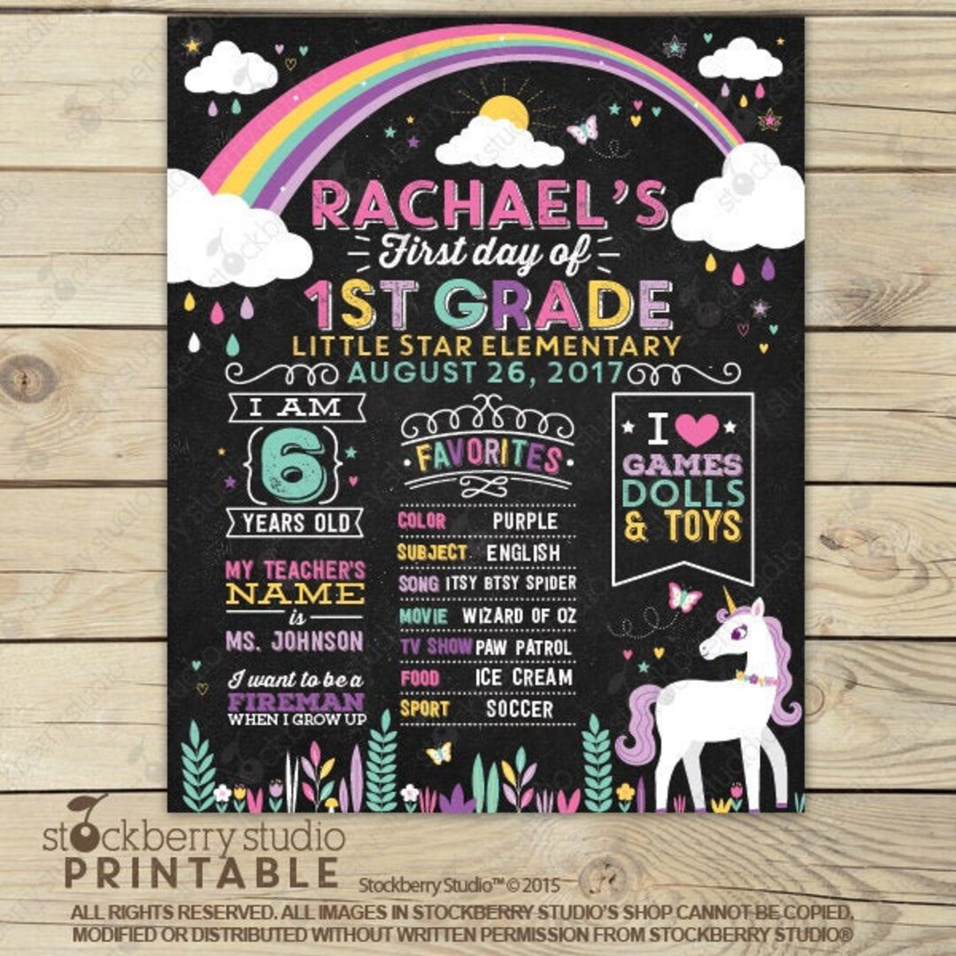 Unicorn First Day of School Sign Rainbow First Day of School Chalkboard ...
