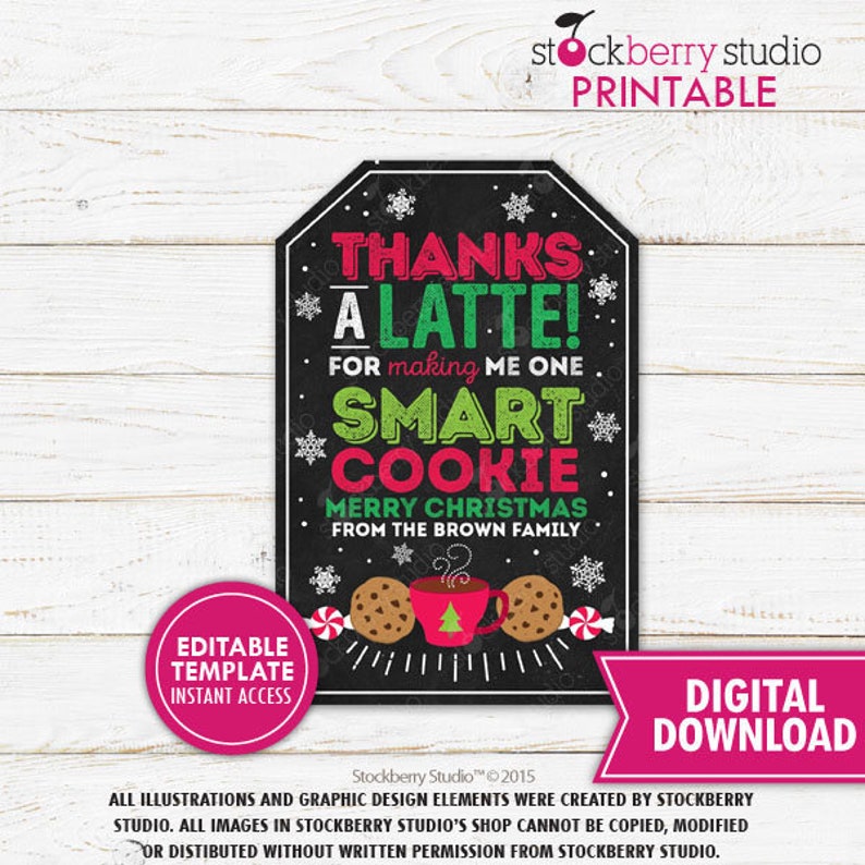 Teacher Christmas Gift Tags Printable Thanks a Latte Christmas - Etsy ...
