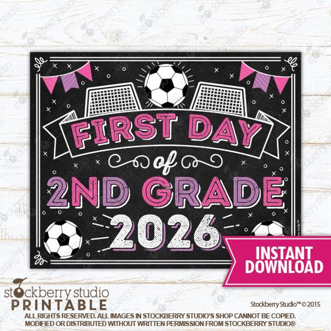 Soccer First Day of 2nd Grade Sign Girl 1st Day Sports Second Grade ...
