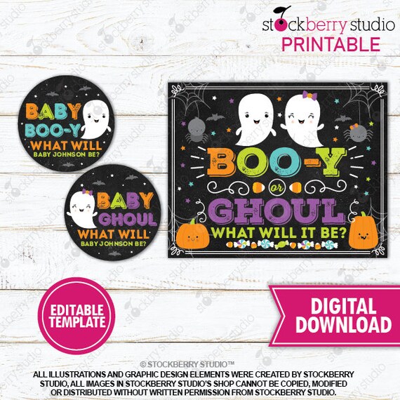 Halloween Gender Reveal Sign Boo-y or Ghoul Ghost He or She Halloween ...