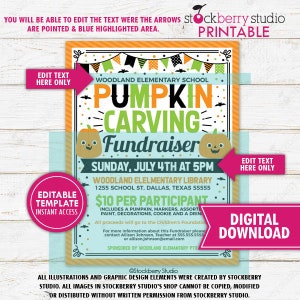 Pumpkin Carving Party Fundraiser Flyer Printable Editable Halloween ...