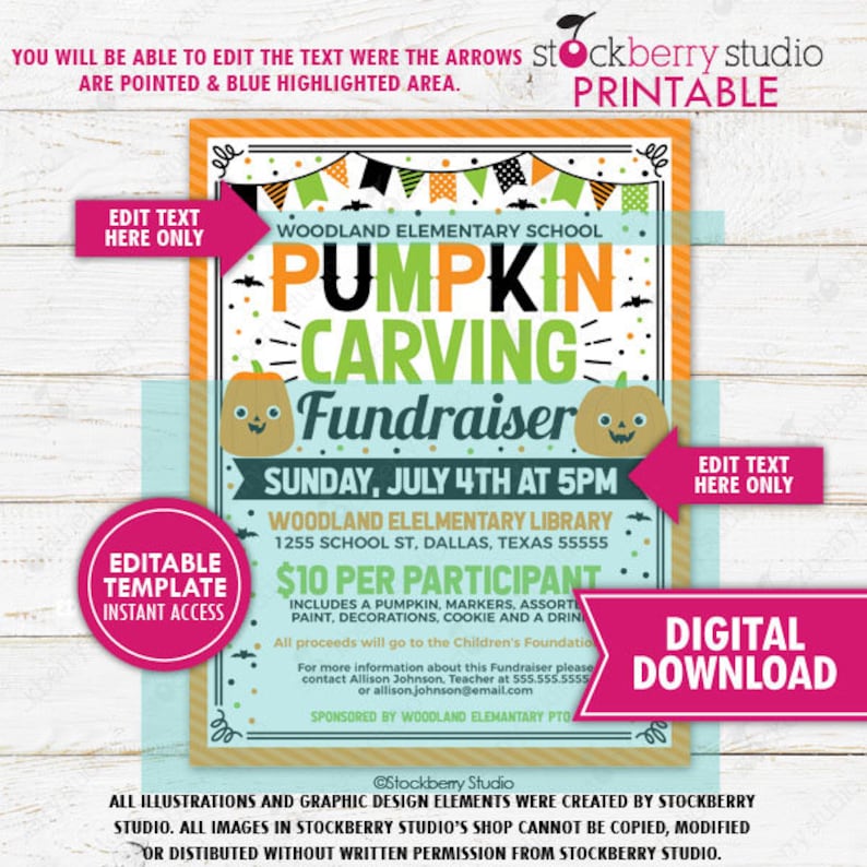 Pumpkin Carving Party Fundraiser Flyer Printable Editable - Etsy