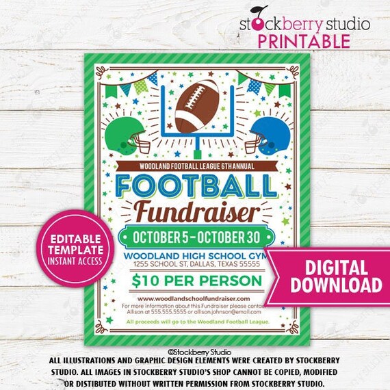 Football Fundraiser Flyer Printable Tournament School PTO PTA Benefit ...