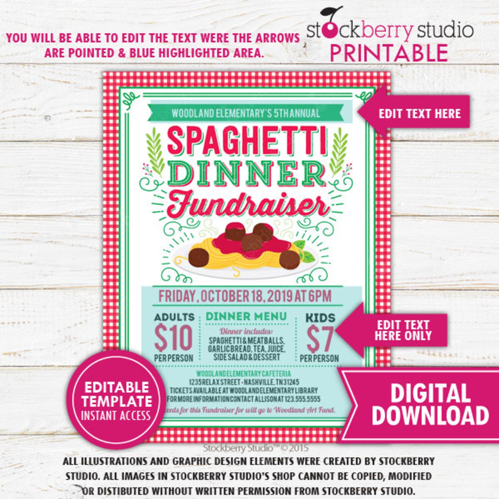 Spaghetti Dinner Fundraiser Flyer Printable Pasta Dinner Invite ...