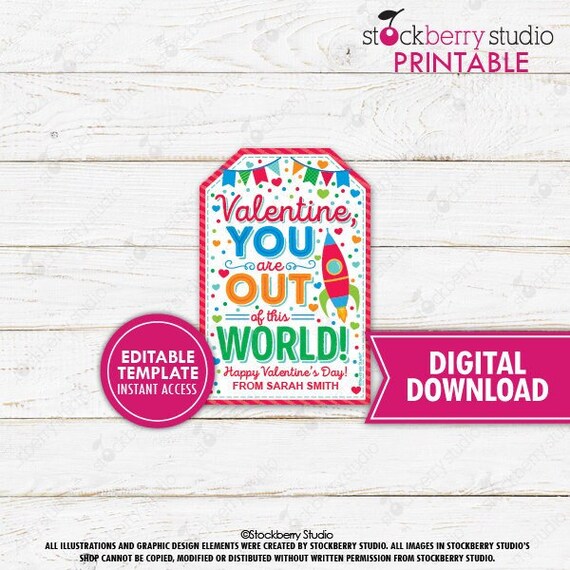 Valentine Space Gift Tag Printable You are Out of the World Rocket ...