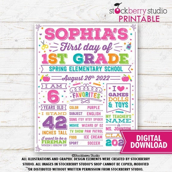 Girl First Day of School Sign Printable Personalized Back to - Etsy