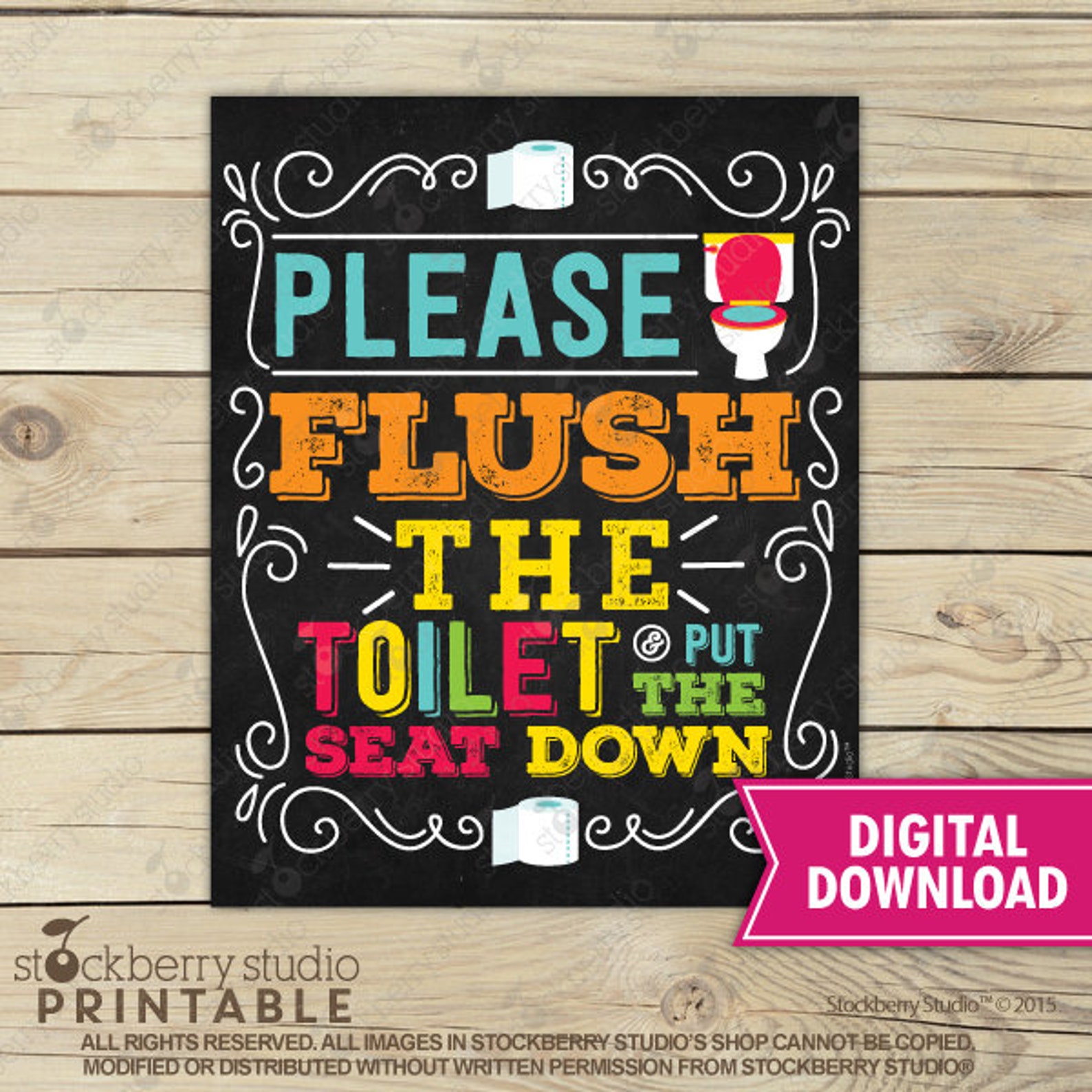 Flush the Toilet Sign Printable Kids Bathroom Art Flush | Etsy