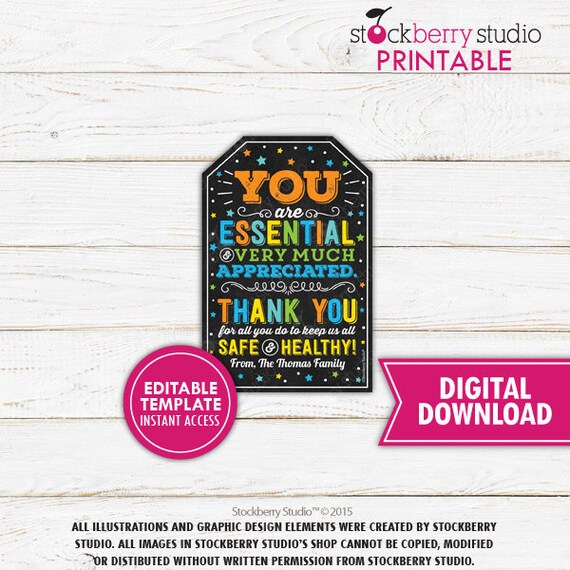 Essential Worker Appreciation Gift Tag Printable Frontline Worker Thank ...