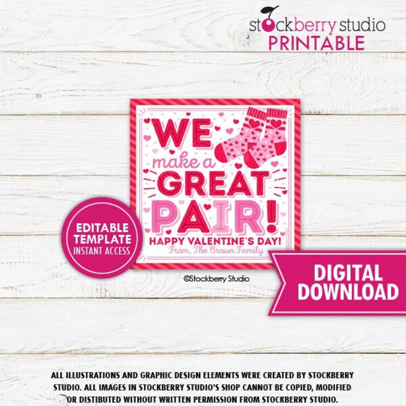 Valentine Sock Gift Tag Valentine's Day Label Printable We - Etsy