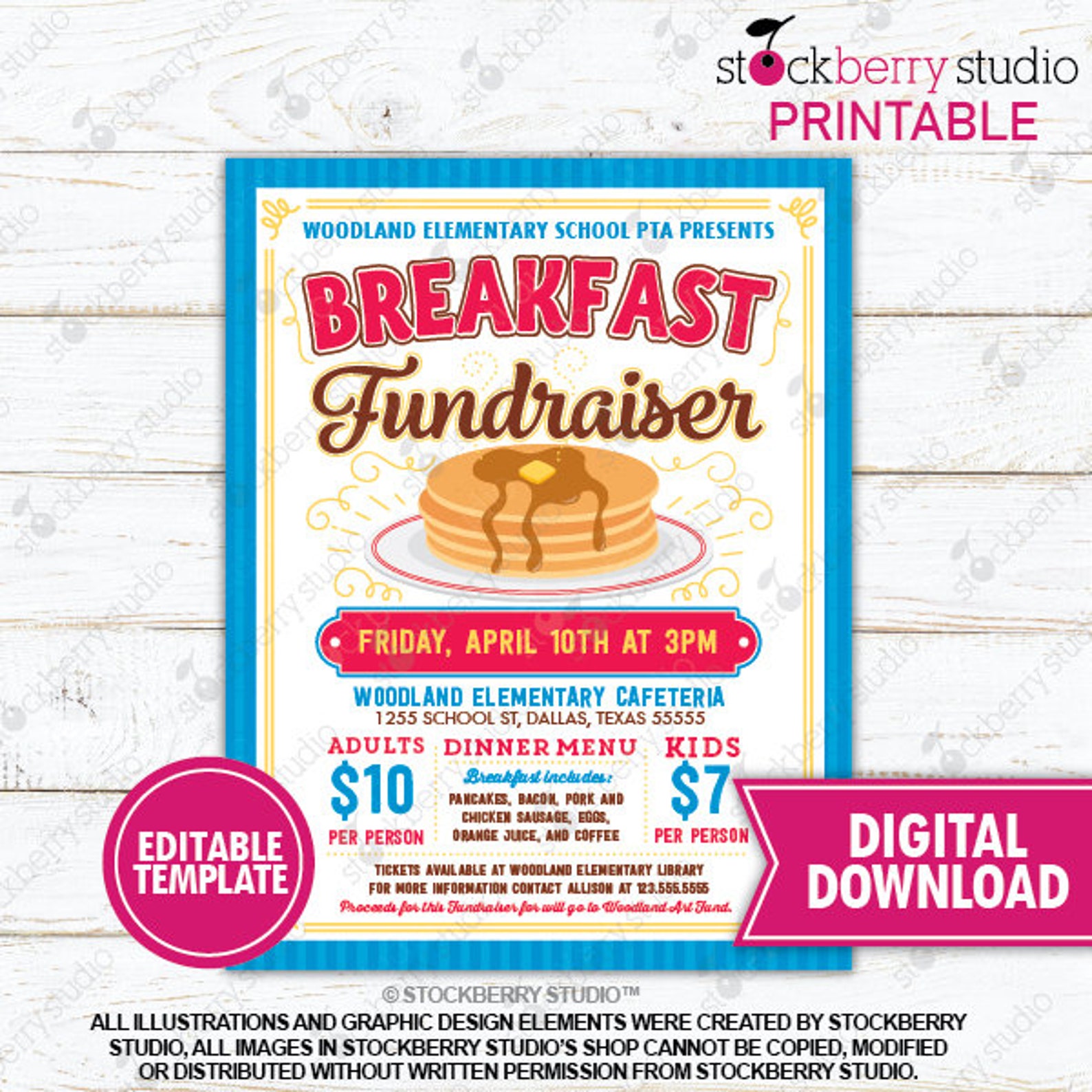 Pancake Breakfast Fundraiser Flyer PTA PTO School Fundraiser - Etsy