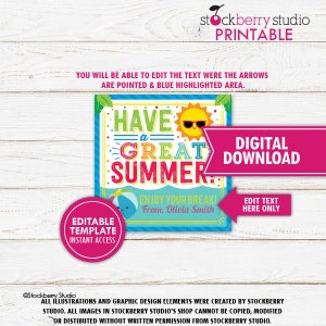 Have a Great Summer Gift Tag End of School Year Student Teacher ...