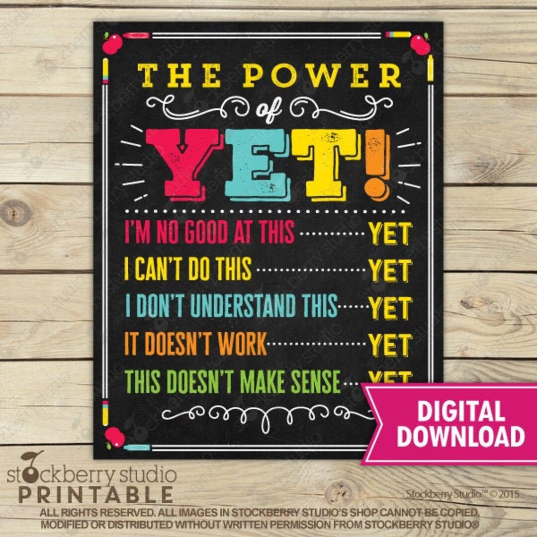 The Power of yet Poster Printable Motivational Wall Art Growth Mindset ...