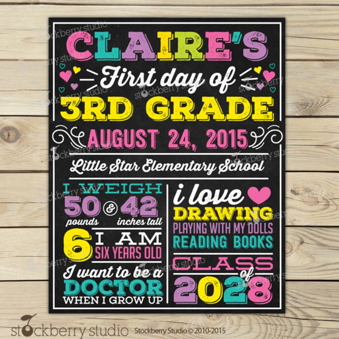 Girl First Day of School Chalkboard Sign 1st Day of School Back to ...