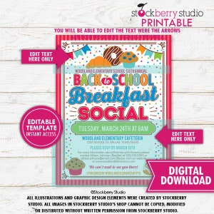 Back to School Breakfast Social Flyer PTO PTA Fundraiser Invite Meet ...