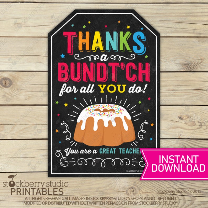 Bundt'ch Cake Thank You Gift Tags Teacher and Staff | Etsy