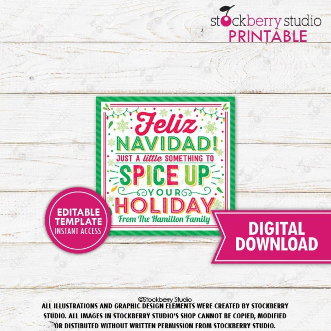 Christmas Hot Sauce Gift Tags Printable Feliz Navidad Salsa Tag Nacho ...