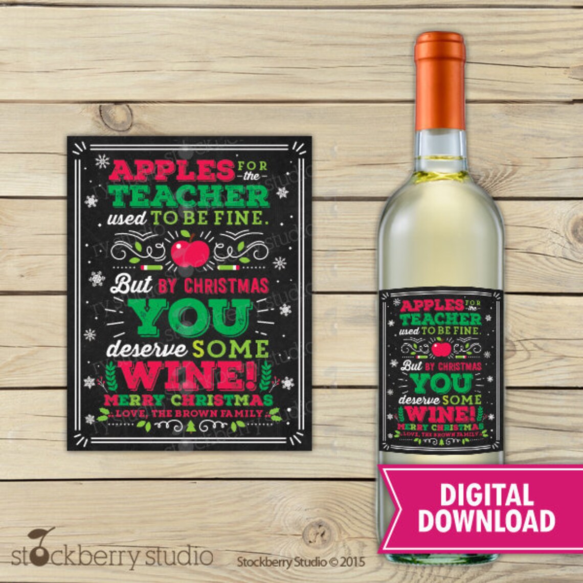 Christmas Teacher Gift Christmas Teacher Wine Label Printable | Etsy