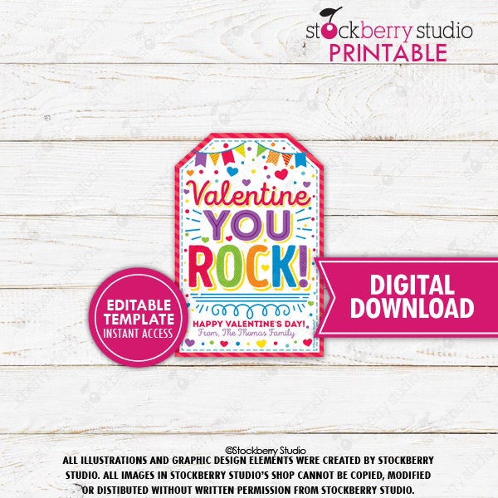 Valentine You Rock Gift Tag Printable Editable Painting Painted Rocks ...