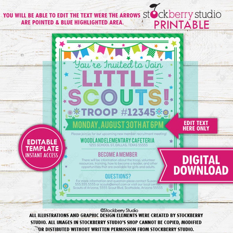 Scout Recruitment Flyer Troop Informational Meeting Invite School ...