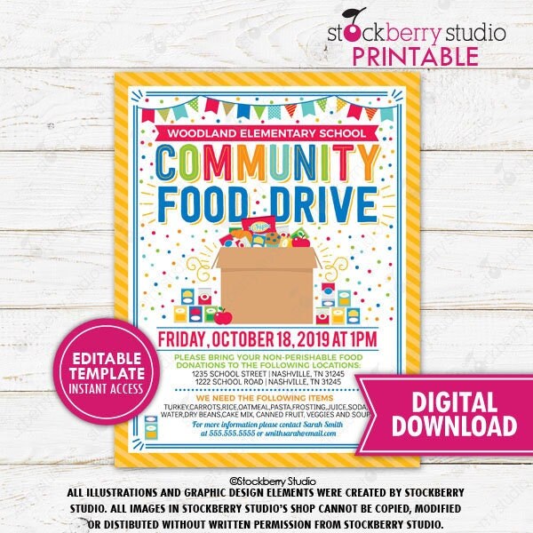 Food Drive Flyer Printable Donation Fundraiser PTO PTA School - Etsy