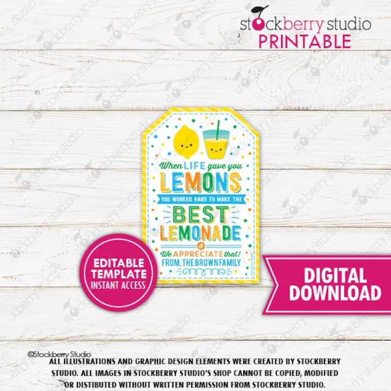 Lemon Gift Tag Lemonade When Life Gives You Lemons Teacher | Etsy