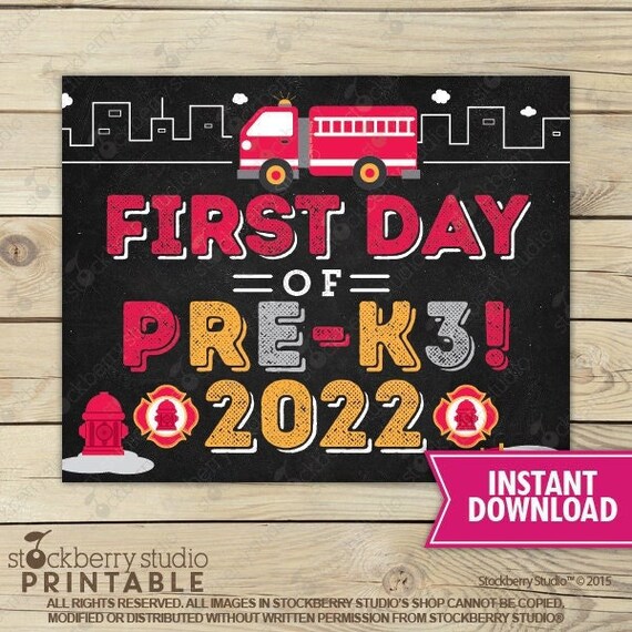 Firetruck First Day of Prek3 Sign Instant Download Firetruck - Etsy
