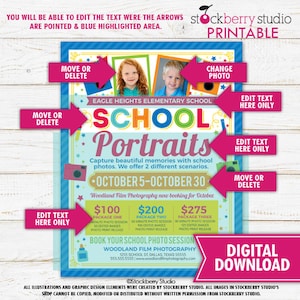 School Picture Day Flyer Kids Photos Printable Business Photography ...