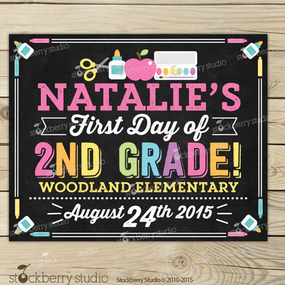 First Day of 2nd Grade Sign Printable Girl 1st Day of Second Grade Sign ...