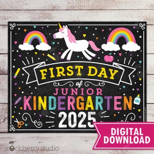 Unicorn First Day of Junior Kindergarten Sign Girl First Day of School ...