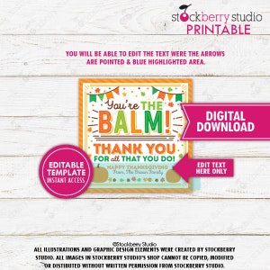 Fall Lip Balm Gift Tag You're the Balm Thank You Printable - Etsy