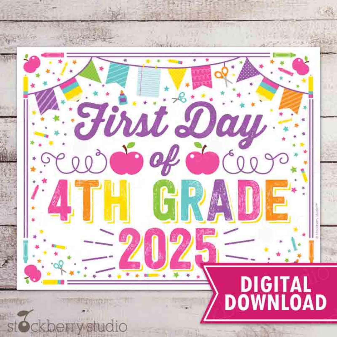Girl First Day of 4th Grade Sign Back to School Poster 1st Day of ...