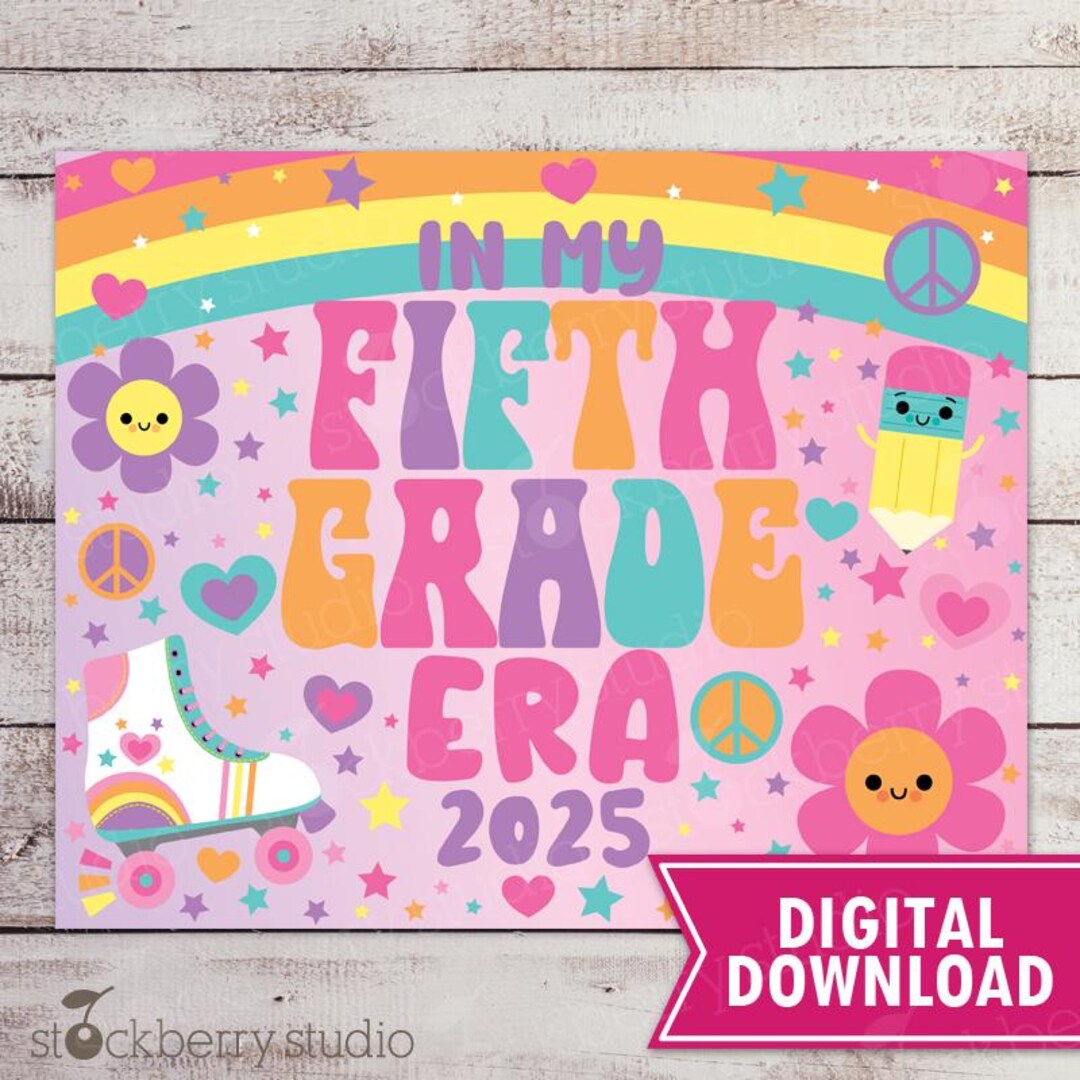 Groovy First Day of 5th Grade Sign in My Fifth Grade Era Retro Boho ...