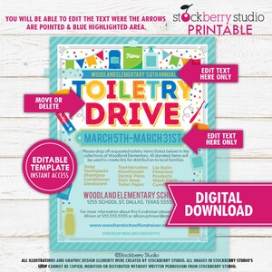 Toiletry Drive Flyer Printable Template Toiletries Fundraiser Invite ...