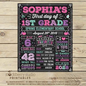 Girl First Day of School Sign Printable 1st Day of School Sign Back to ...