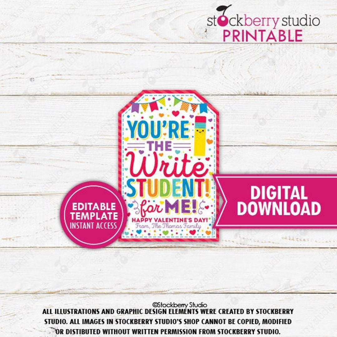 Valentine's Day Pencil Gift Tag Write Student for Me Valentine From ...