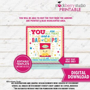 Chips Gift Tag Printable You Are All That and a Bag of Chips Tag ...