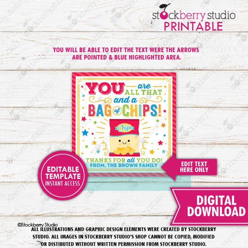 Chips Gift Tag Printable You Are All That and a Bag of Chips | Etsy