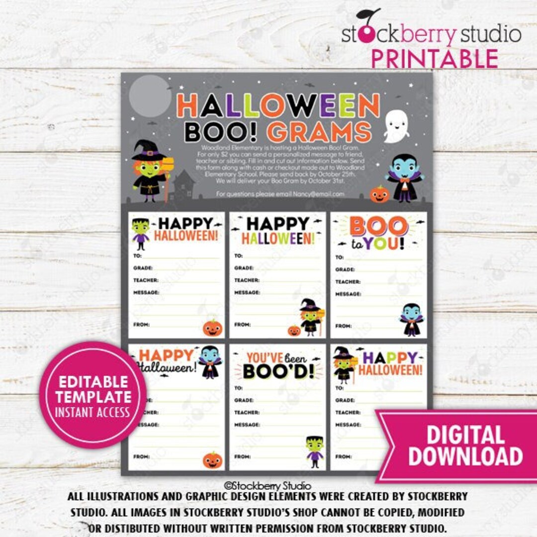 Halloween Candy Gram Flyer Halloween Boo Gram Form Fall Trunk or Treat ...