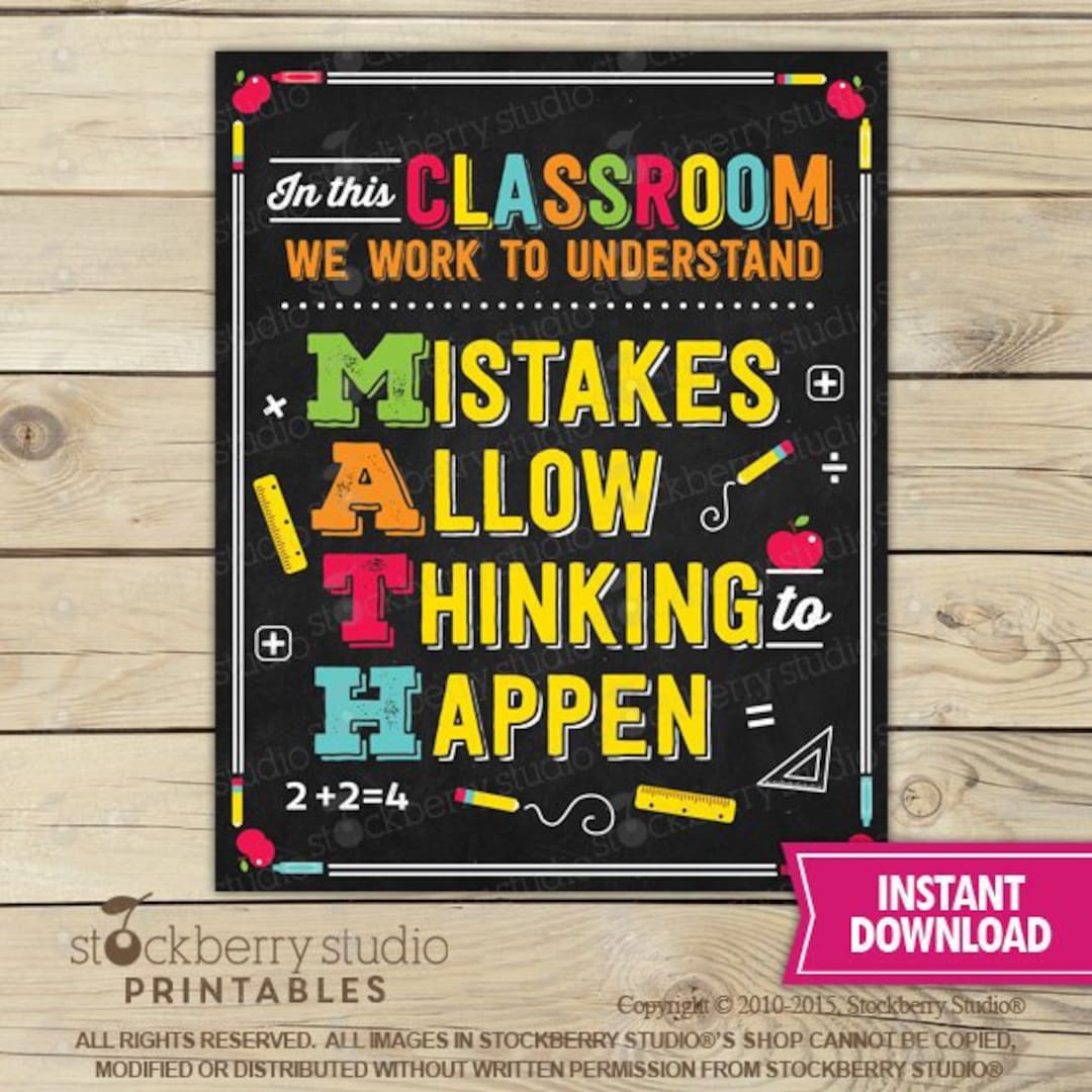 Math Teacher Classroom Poster Printable - Mistakes Math Class Decor ...