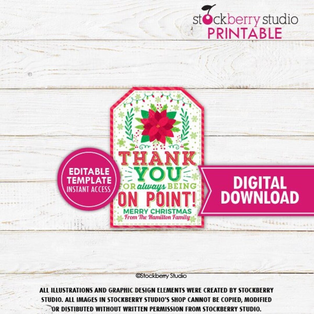 Christmas Poinsettia Gift Tags Printable Holiday Thank You - Etsy