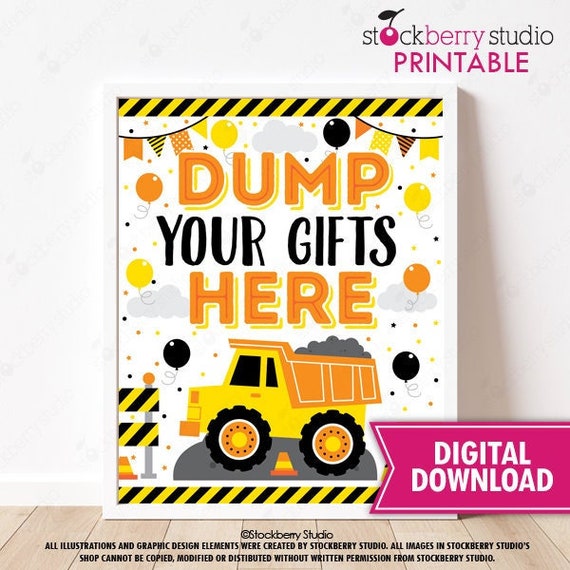 Dump Your Gifts Here Construction Birthday Party Sign Dump Truck Digger ...