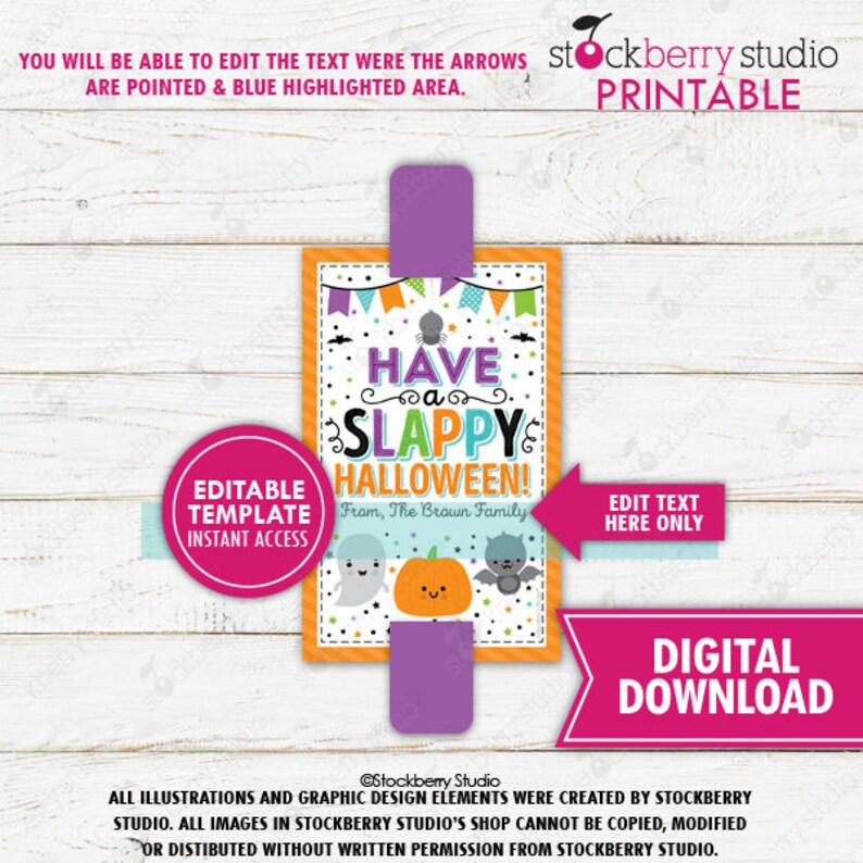 Halloween Slap Bracelet Card Printable Slappy Halloween Gift - Etsy