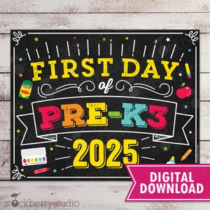 First Day of Pre-k3 Sign Girl First Day of School Sign Printable Pre K3 ...